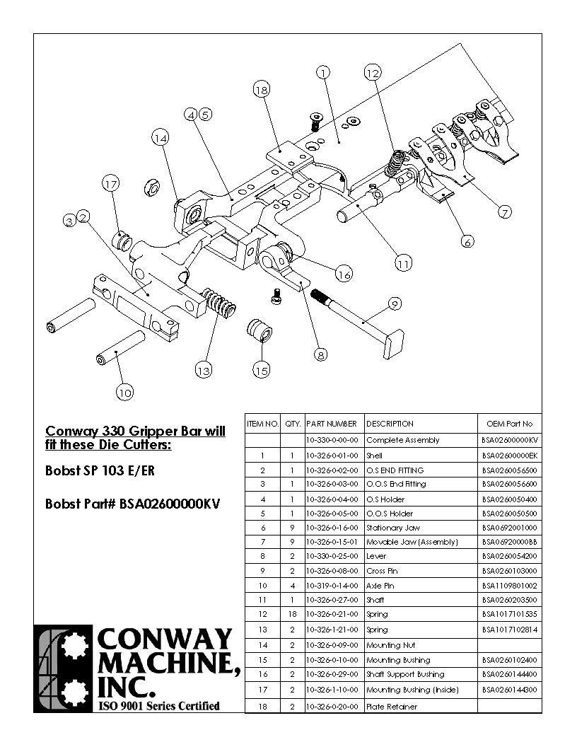 Catalog - Conway Machine - Conway Gripper Bar Complete for Bobst SP 103 E/ER